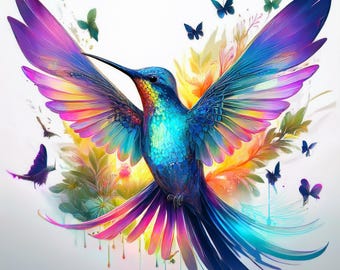 Neon Iridescent Hummingbirds 50 JPG Clipart Digital Download for ...