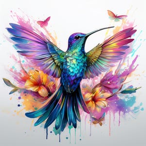 Neon Iridescent Hummingbirds 100 JPG Clipart Digital Download for ...