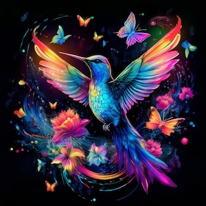 Neon Iridescent Hummingbirds 50 JPG Clipart Digital Download for ...