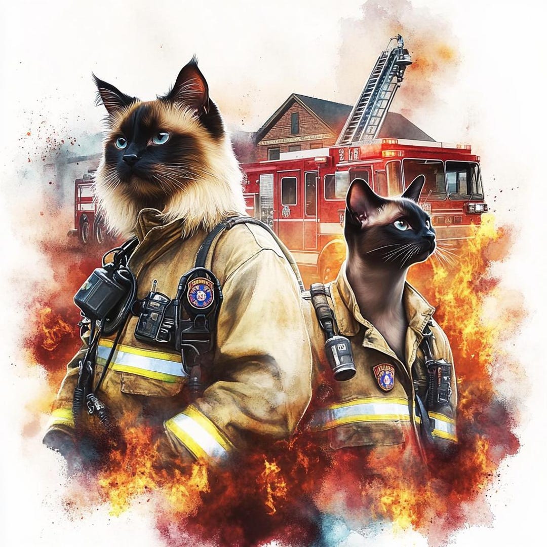 FIREFIGHTER CATS 100 PNG Clip Art Digital Download Bundle for ...