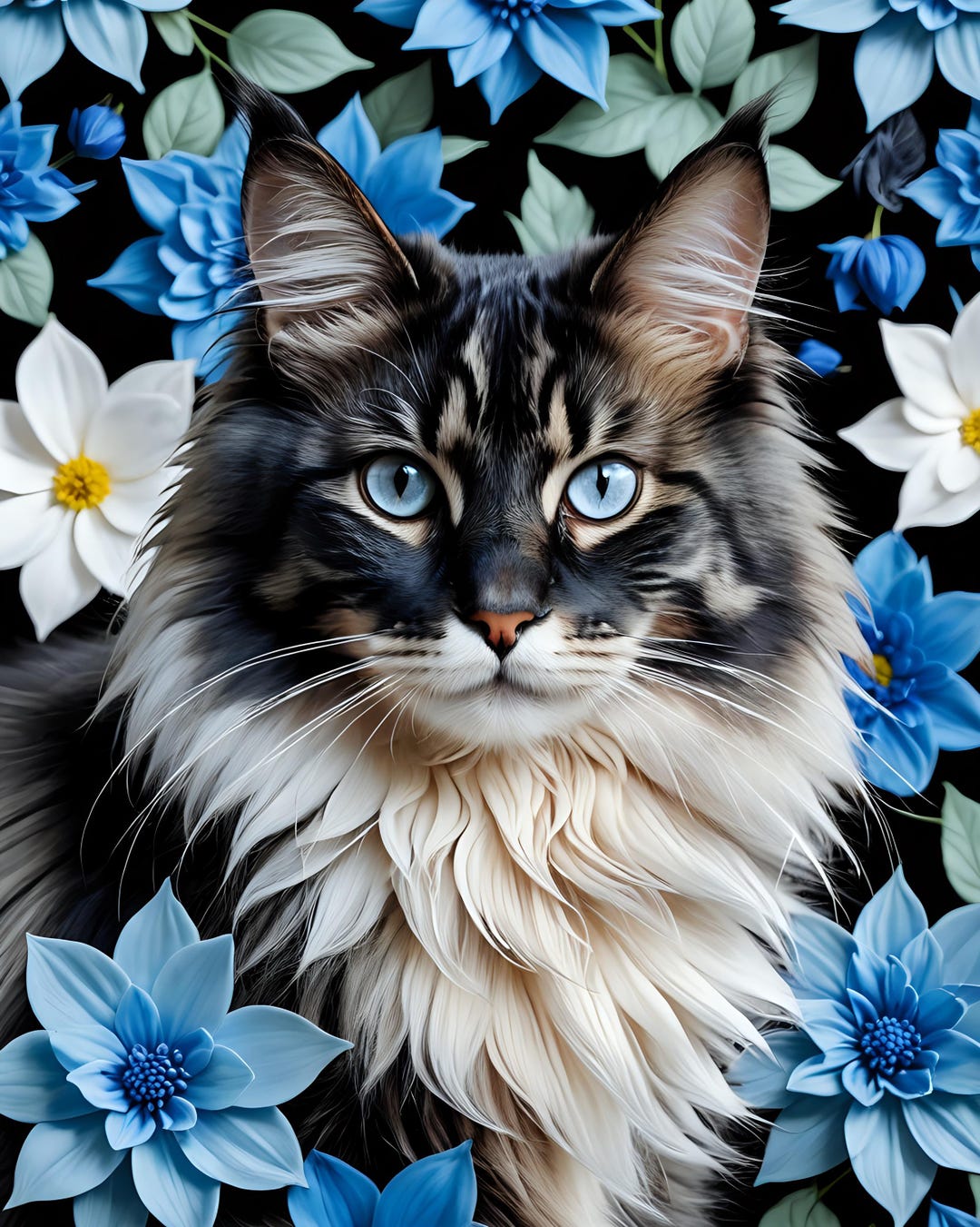 Floral Cat 2 100 PNG Clipart Digital Download Bundle (FLORALCATS301-400 ...