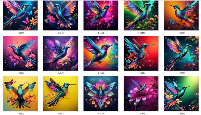 Neon Iridescent Hummingbirds 100 JPG Clipart Digital Download for ...