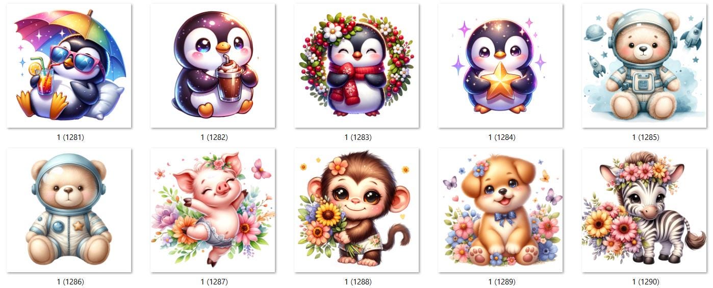 Cute Animal Ready to Press Sublimation Heat Transfer Print Bundles of ...