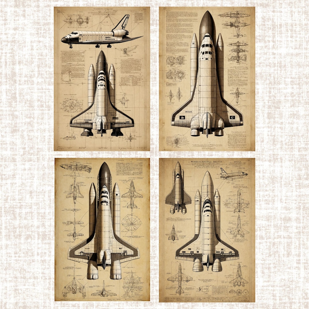 Space Shuttle Schematics, Set of 4, Da Vinci-inspired Art, Renaissance ...