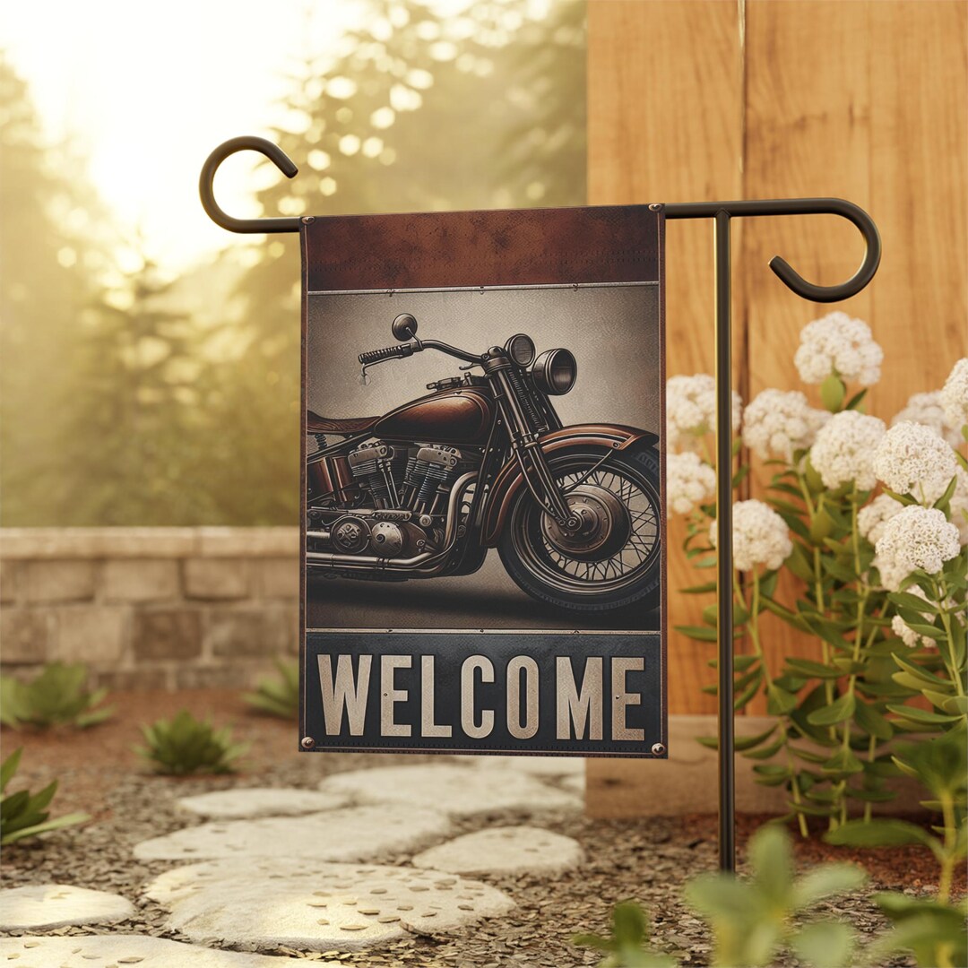 Garden Flag, Motorcycle Welcome Biker Decor, Outdoor Wall Art, House ...