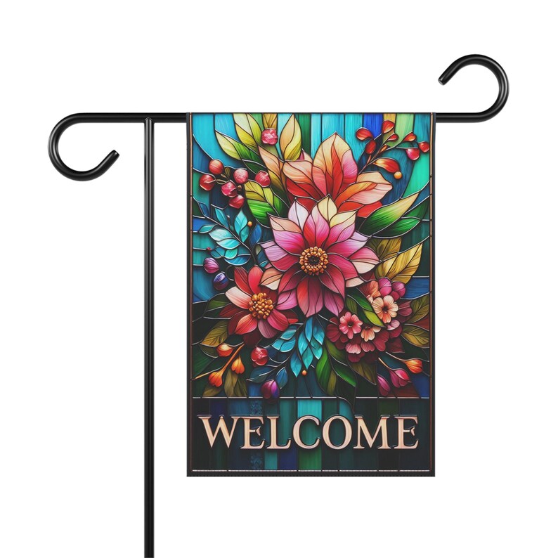 Stained Glass Welcome Banner for Gardens, Floral House Decor, Outdoor ...