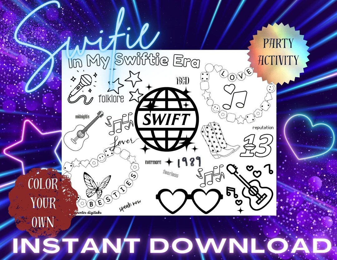 Taylor Swift Eras Tour Coloring Printable Page, Party Games-activity ...