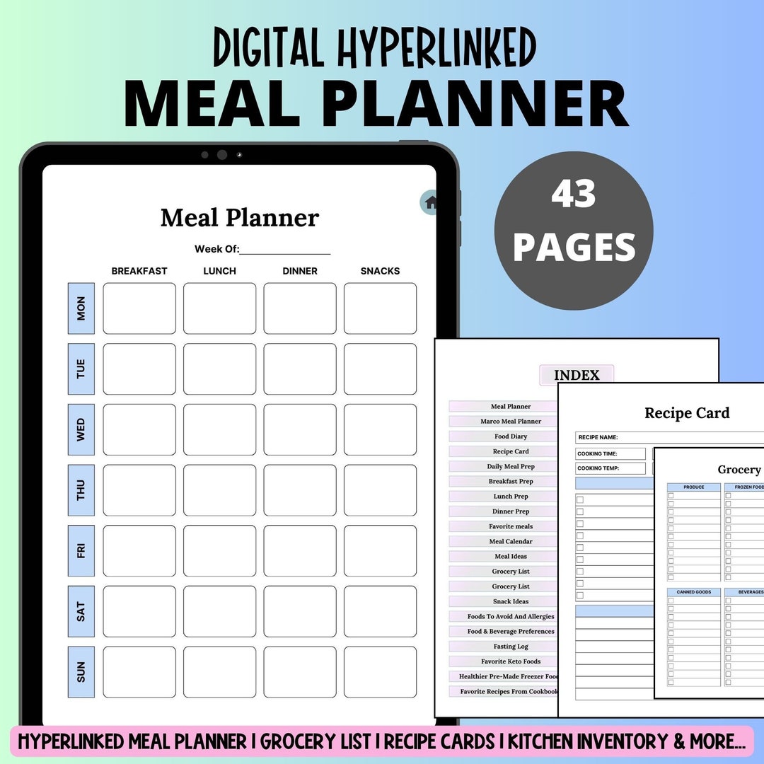 Digital Weekly Meal Planner, Digital Meal Planner, Meal Plan Template ...