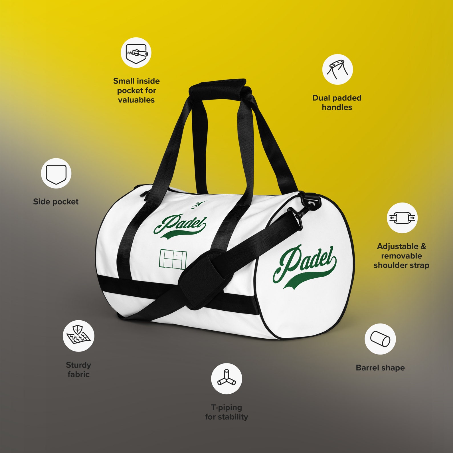 Padel White and Green Duffel Bag, White and Emerald Grass Green Sport ...
