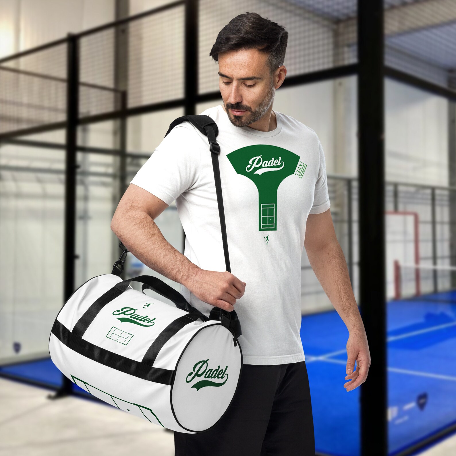 Padel White and Green Duffel Bag, White and Emerald Grass Green Sport ...