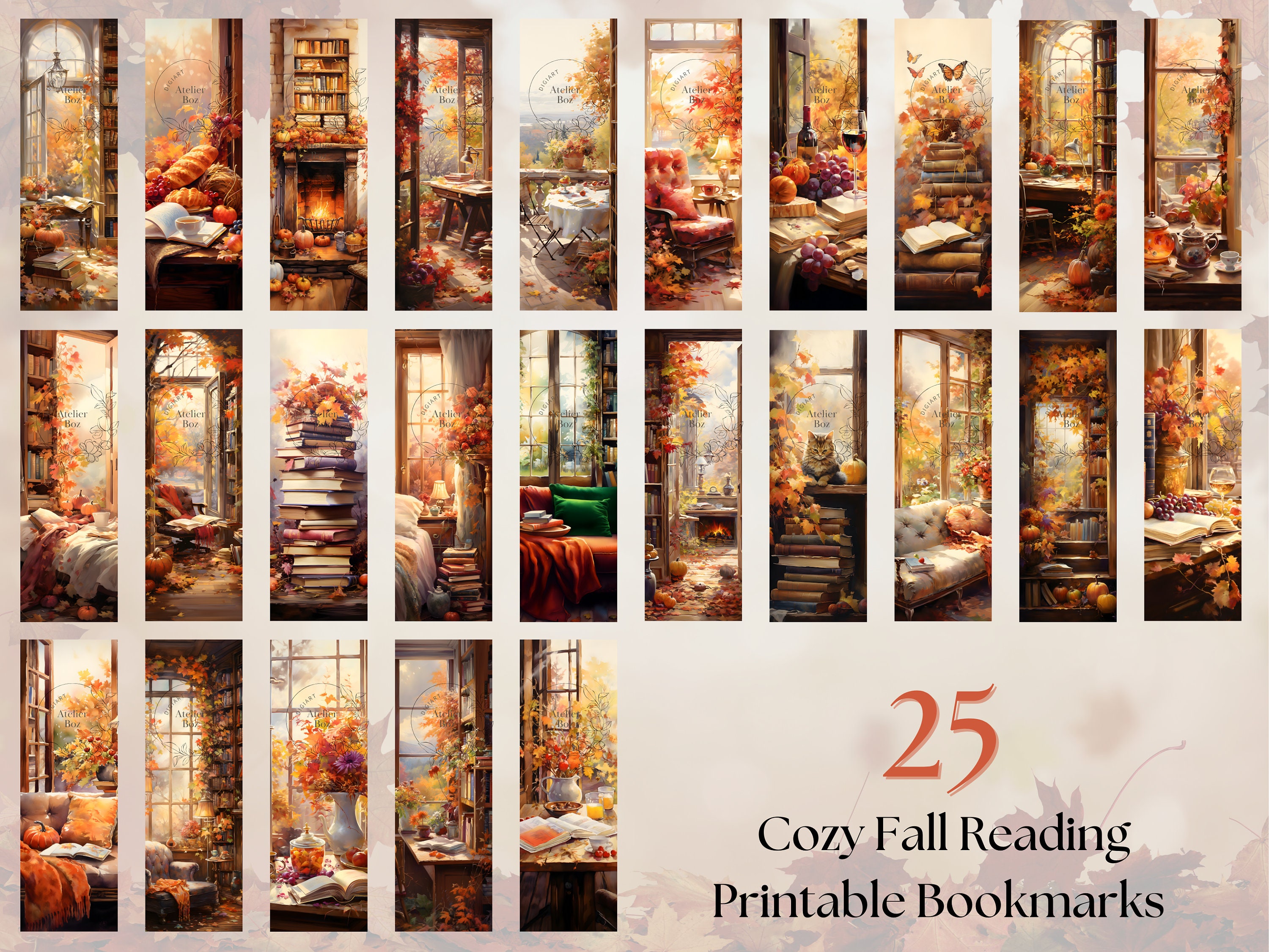 25 Cozy Fall Reading Printable Bookmarks, Digital Download, JPG ...