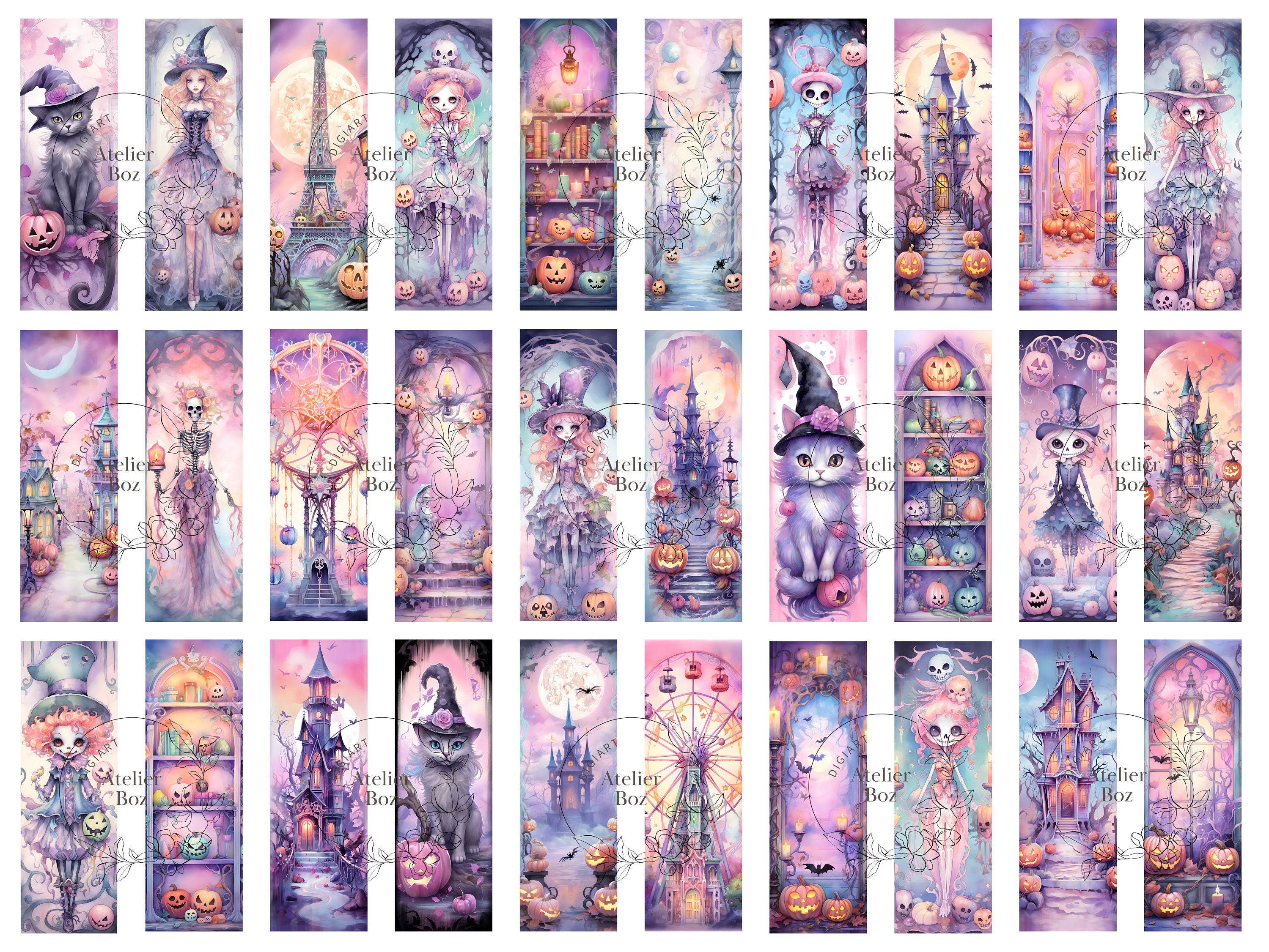 30 Pastel Halloween Printable Bookmarks Digital Download JPG - Etsy UK