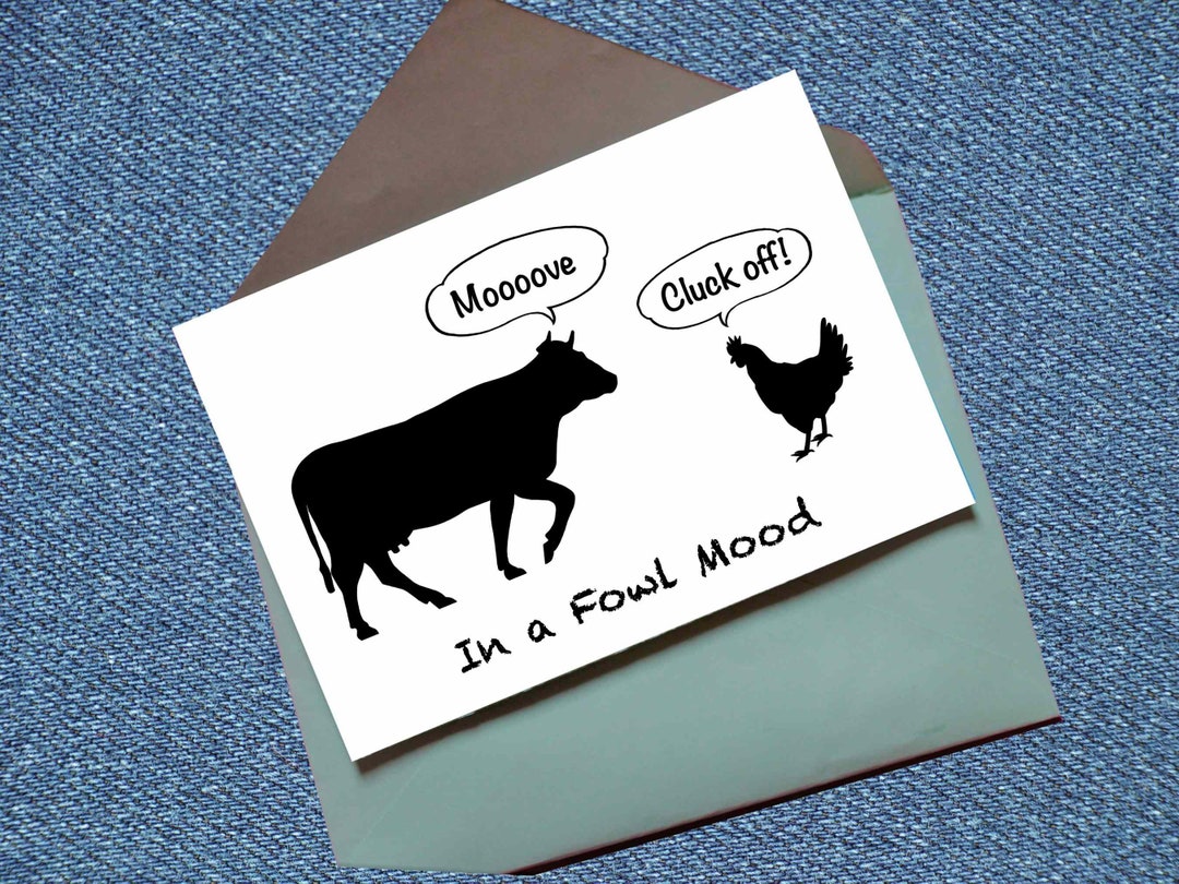Fowl Mood, Printable Card, Instant Download, Funny Cow and Chicken - Etsy