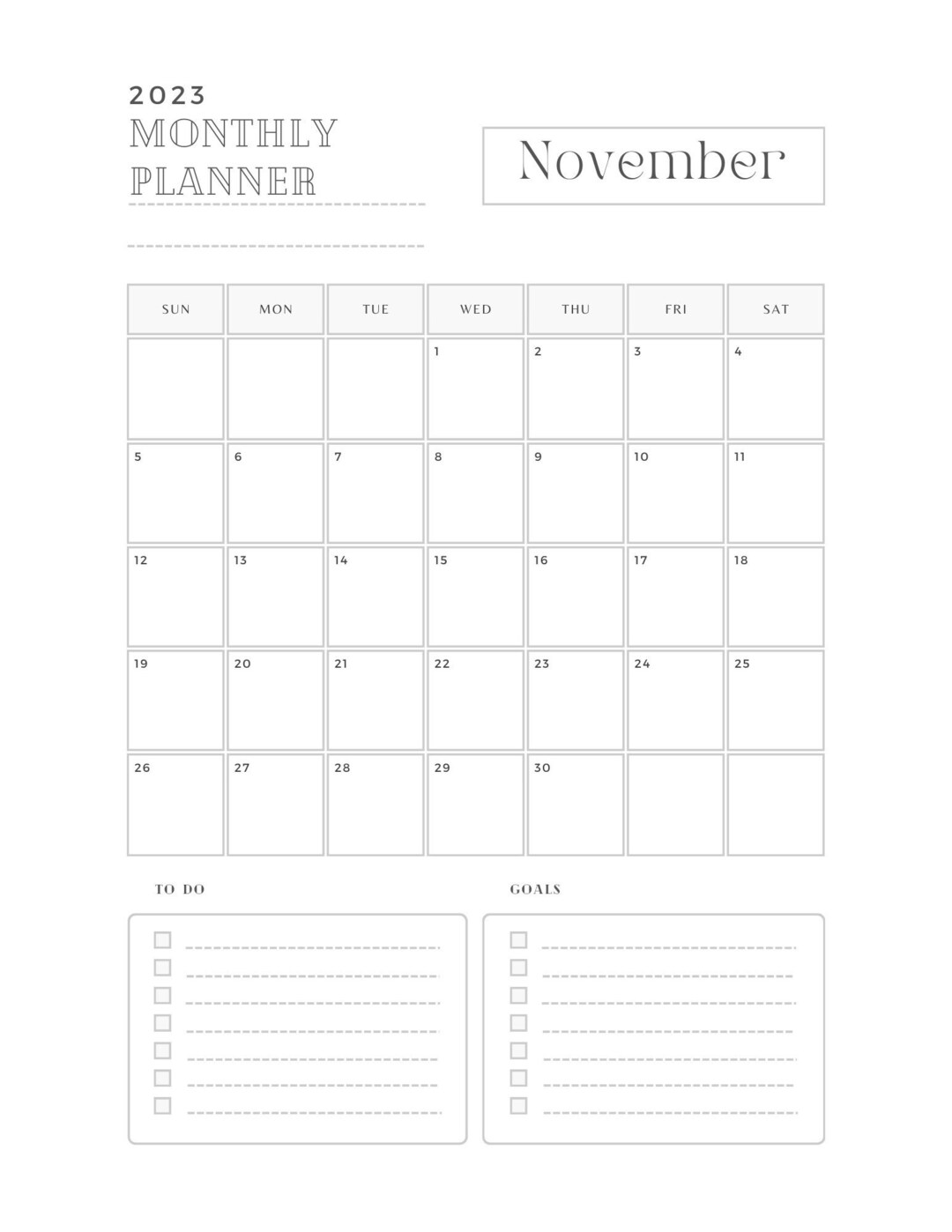November 2023 Monthly Planner Printable Download Minimalist - Etsy ...
