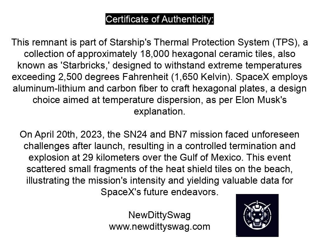 Limited Edition Spacex Starship SN24 BN7 Heat Shield Section - Etsy