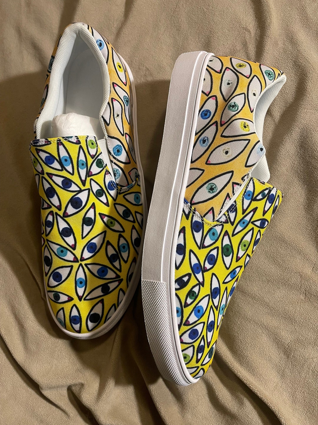 Men’s Yellow and Gold Psychedelic Eyes Slip-on Canvas Shoes - Etsy
