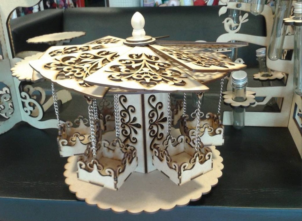 Laser Cut 3D Wooden Carousel 3D Model Puzzle Decor Vector Cdr Dxf Cut ...