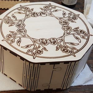 Octagon Wooden Box Cut File: Floral Design, Laser Cut (digital Download ...