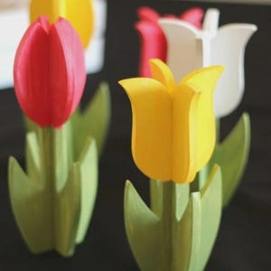 3D Flowers Tulips Puzzle Spring Centerpiece Wooden Decor Design Vector ...