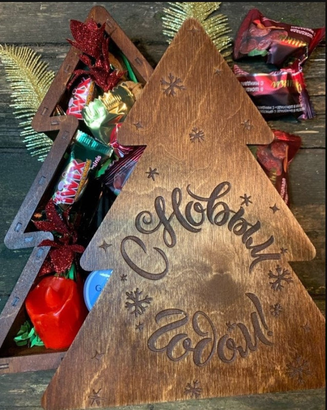 Tree Gift Box Wooden Box With Lid Design Vector 3D Puzzle Scene Wooden ...