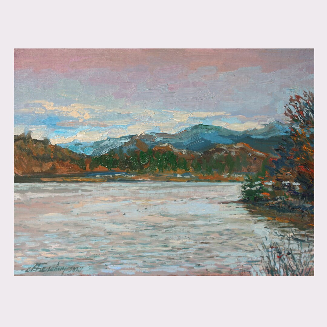 A December Day at Lutsi Lake, Original Oil Painting, Small Size ...