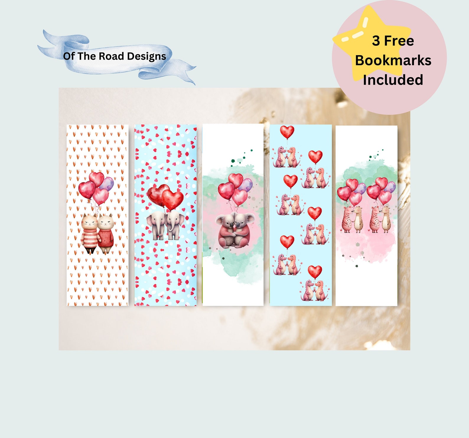 Watercolor Animals Valentines Day Bookmarks, Printable Bookmarks ...