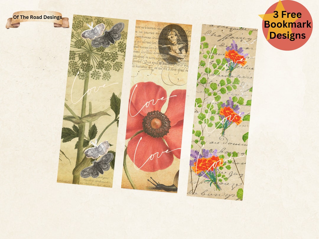Vintage Valentines Day Bookmarks, Instant Download PDF, 2x6 Printable ...