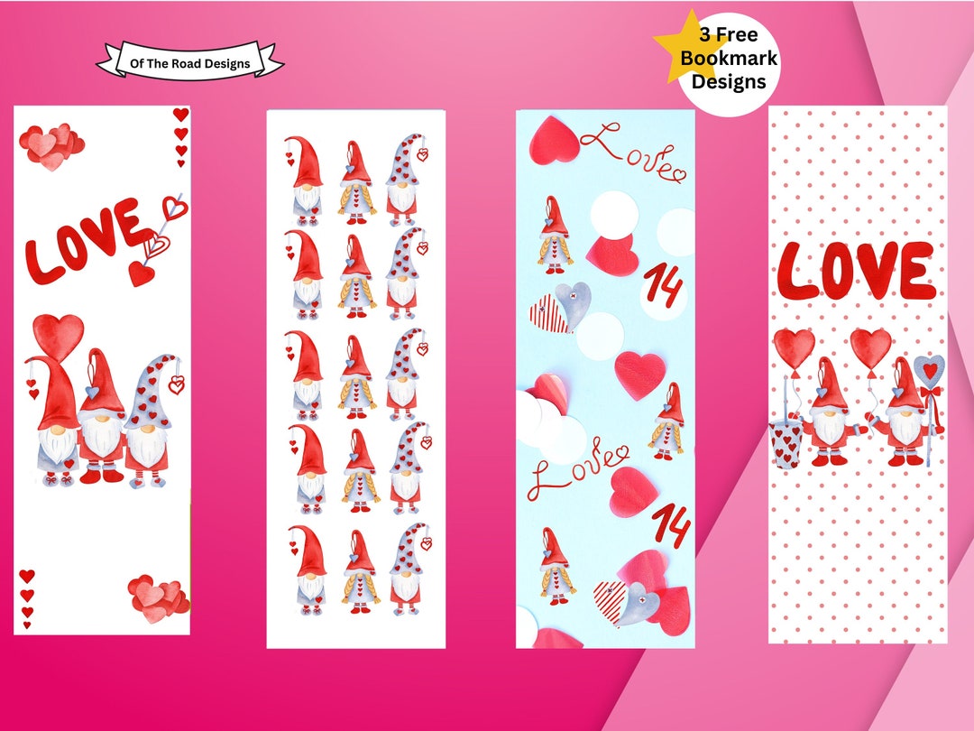Watercolor Gnome Valentines Day Bookmarks, Printable Bookmarks, Instant ...