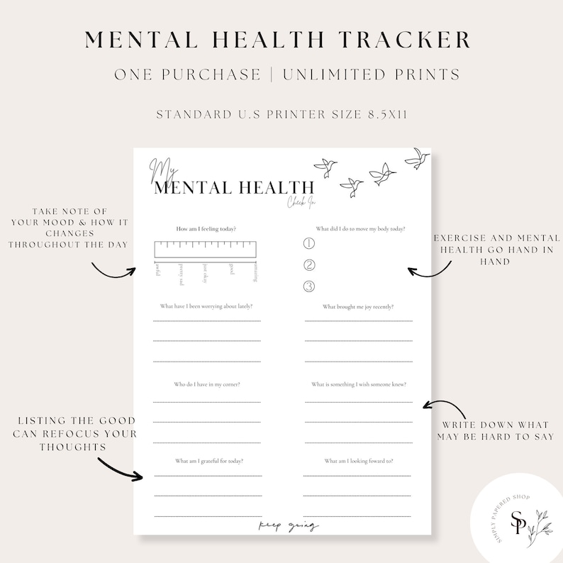 Mental Health Check in Chart, Mental Health Tracker, Minimalist ...