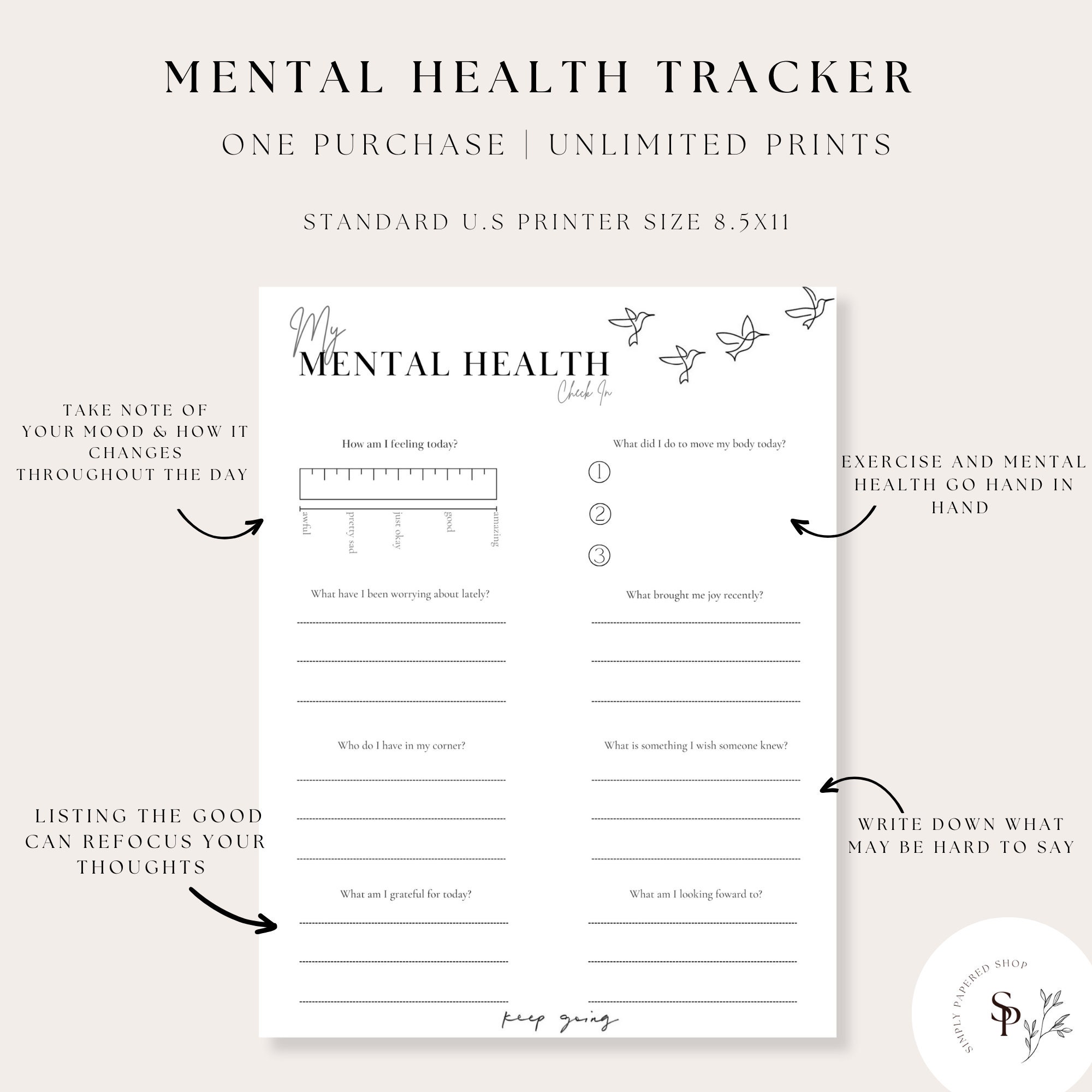 Mental Health Check in Chart, Mental Health Tracker, Minimalist ...