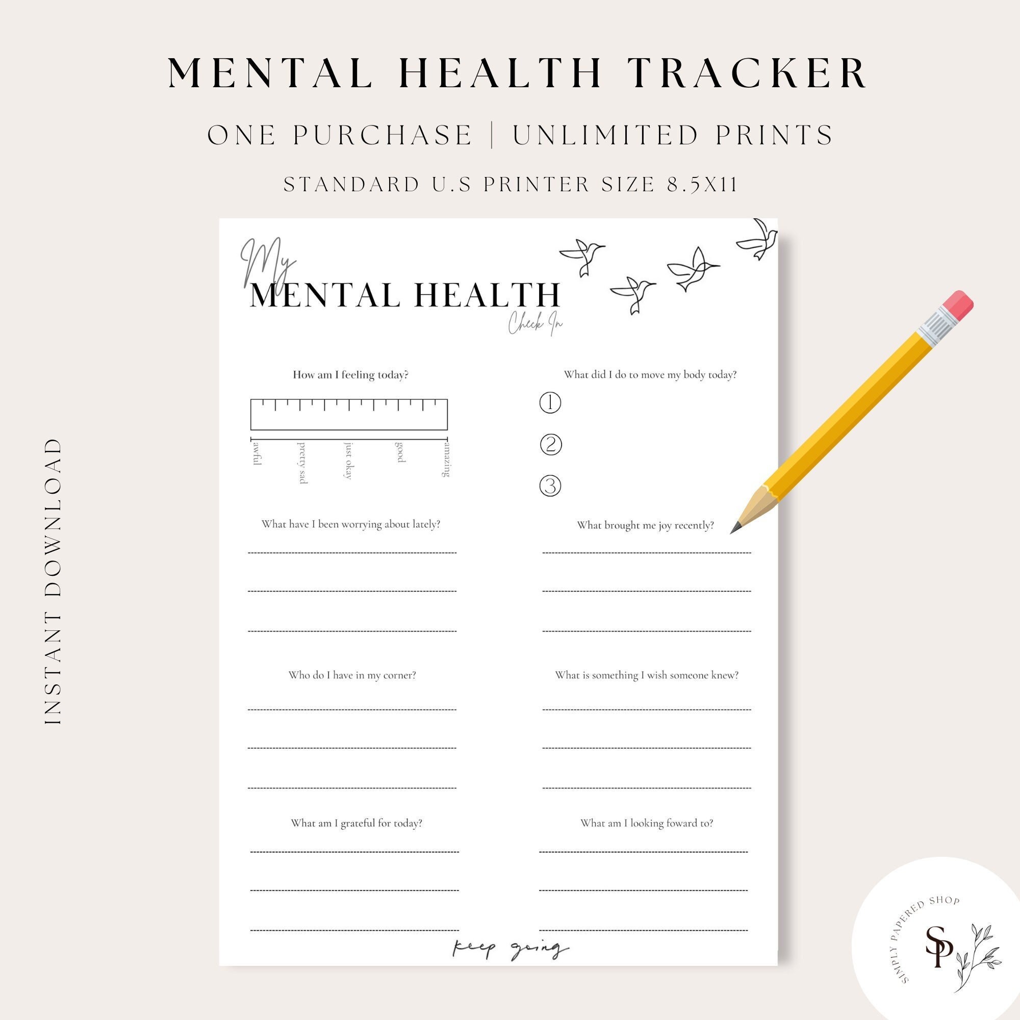 Mental Health Check in Chart, Mental Health Tracker, Minimalist ...