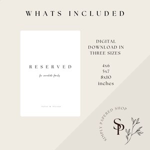 Printable Wedding Reserved Sign, Minimalist and Modern Wedding Reserved ...