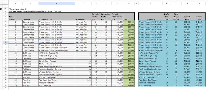 Capital Reserve Study Spreadsheet - Etsy