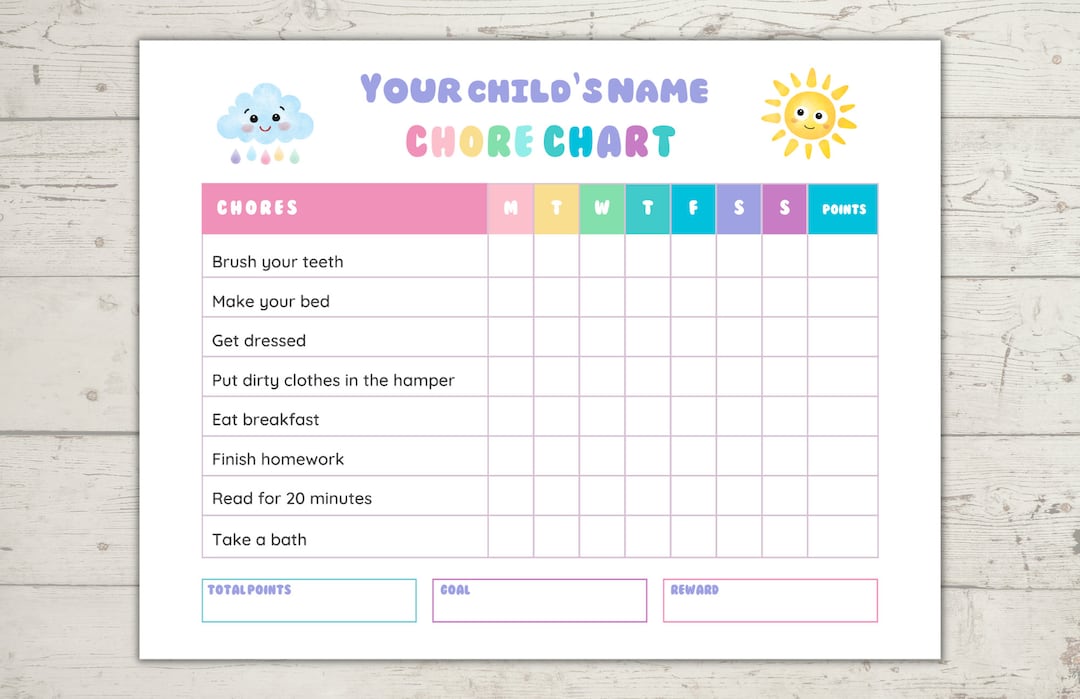 Printable Weekly Kids Chore Chart Customizable - Etsy