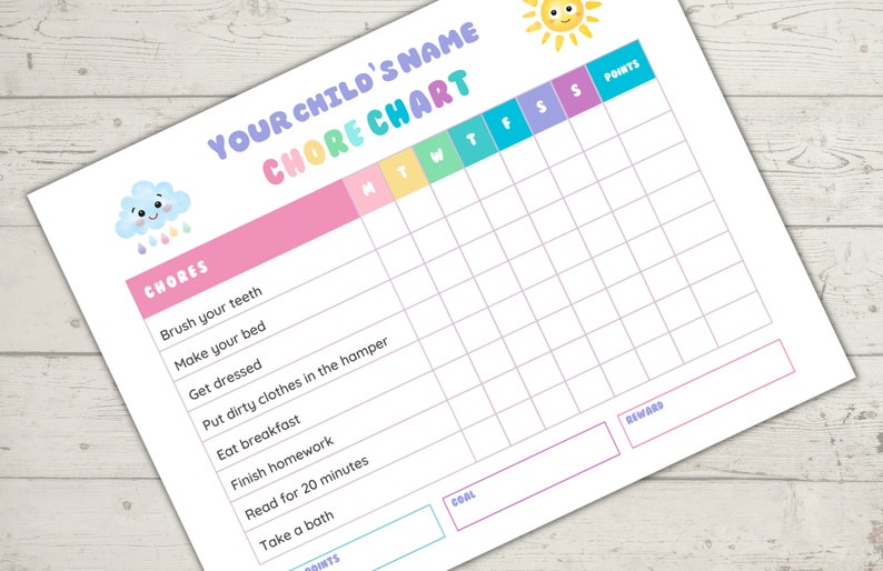 Printable Weekly Kids Chore Chart Customizable Children's Chore Planner ...