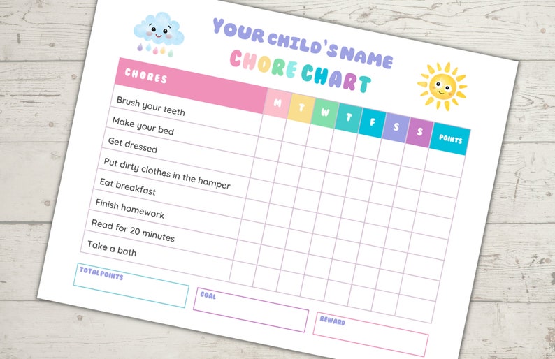 Printable Weekly Kids Chore Chart Customizable Children's Chore Planner ...