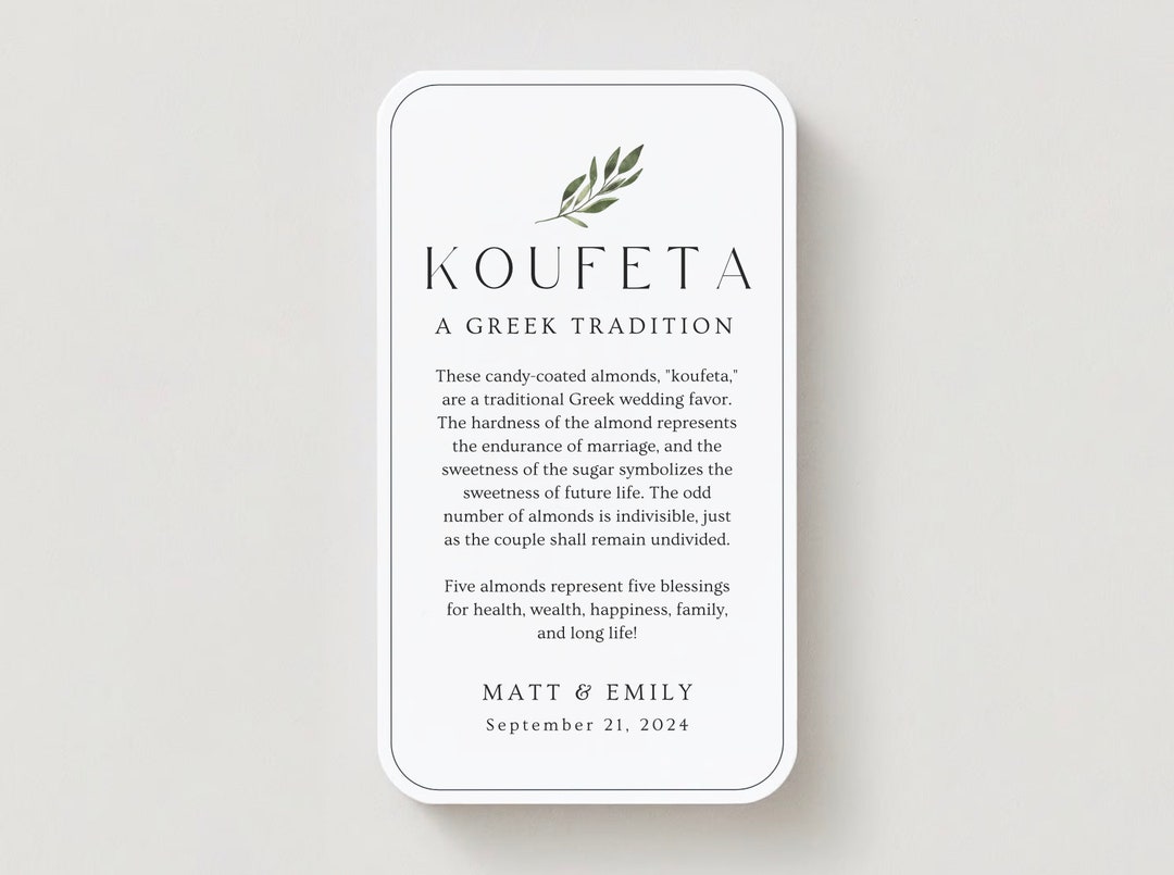 Koufeta Tag for Wedding / Greek Koufeta Card and Quote / Editable ...