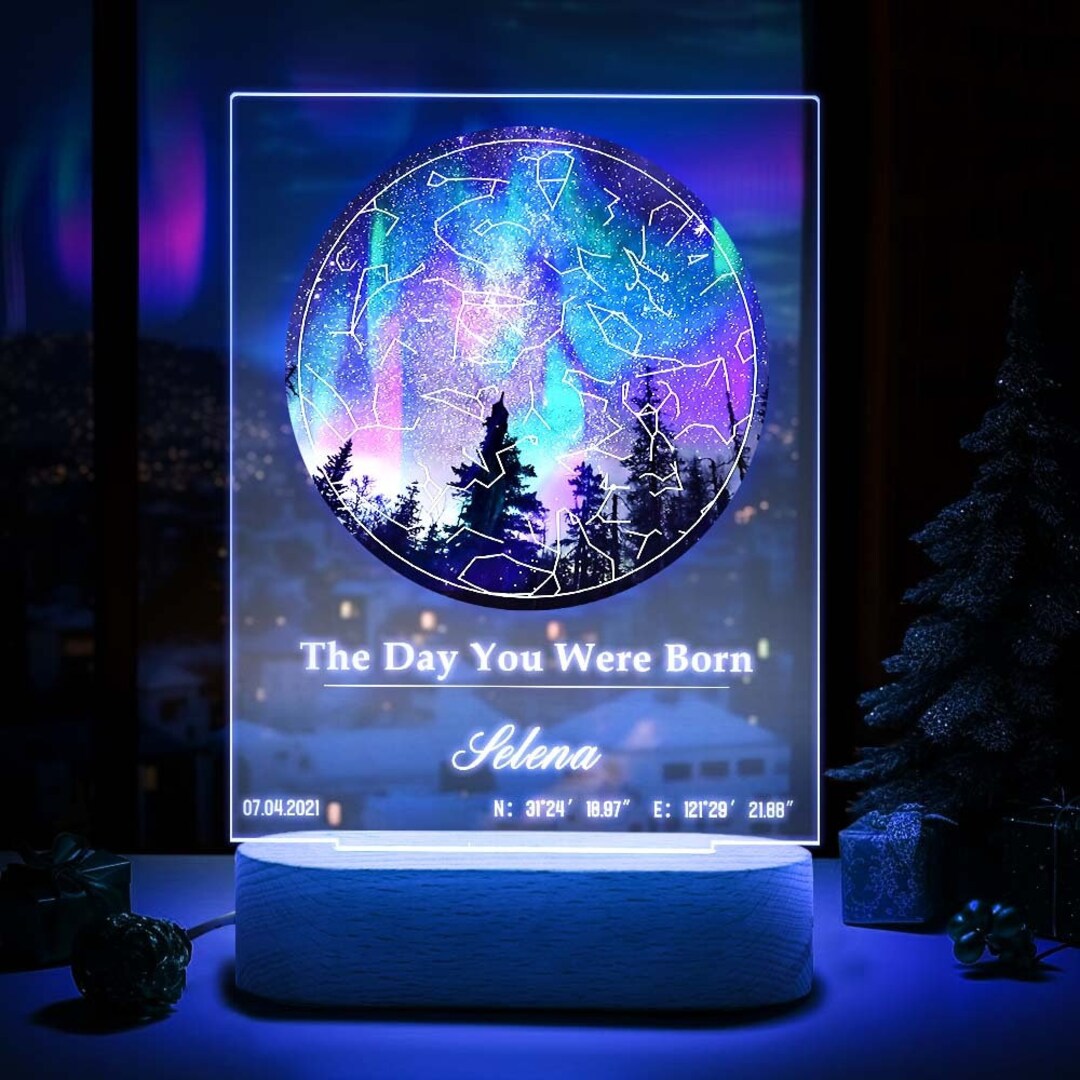 Custom Star Map Lamp Acrylic Colorful Night Light Romantic Valentines ...