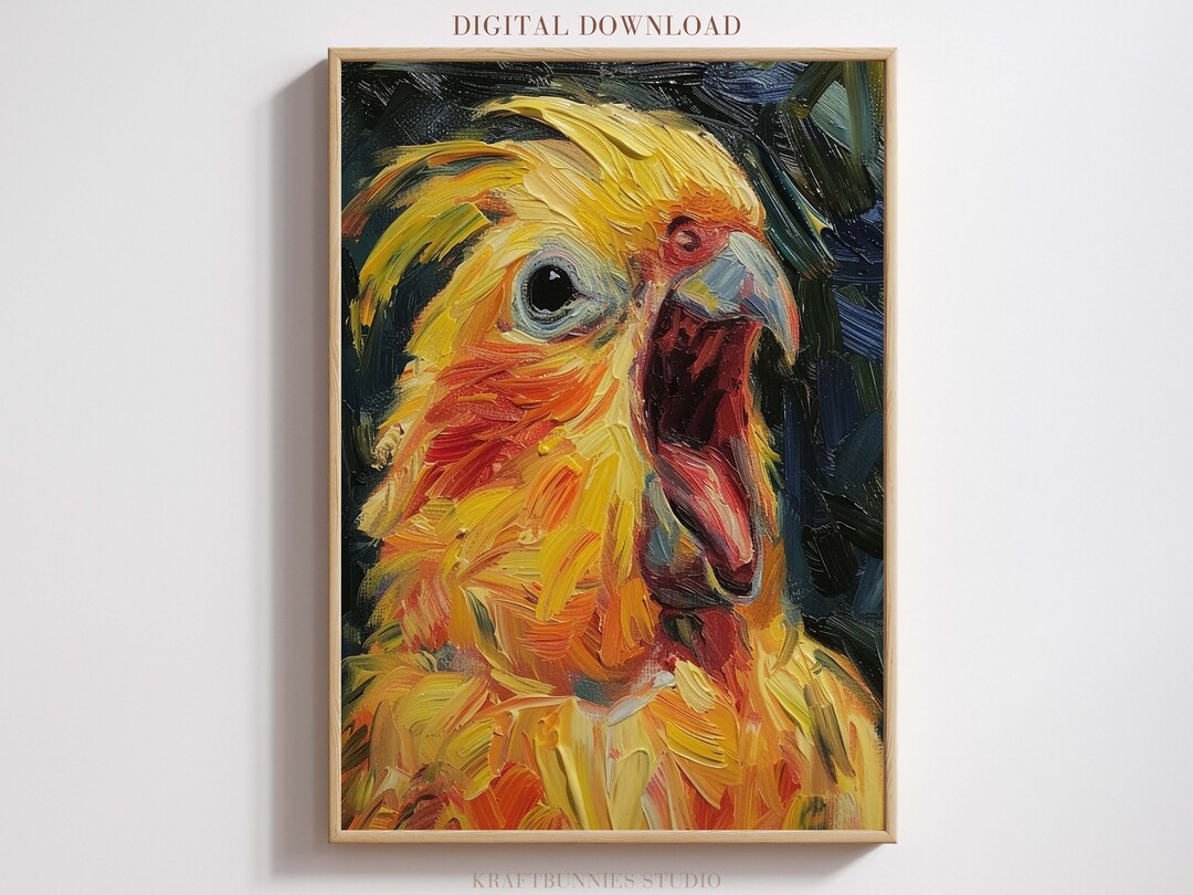 Screaming Cockatiel Parrot Wall Art Acrylic Painting. Animal Pet ...