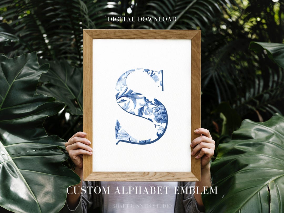 Custom Delft Blue Monogram Print: Personalized Initial Wall Art ...