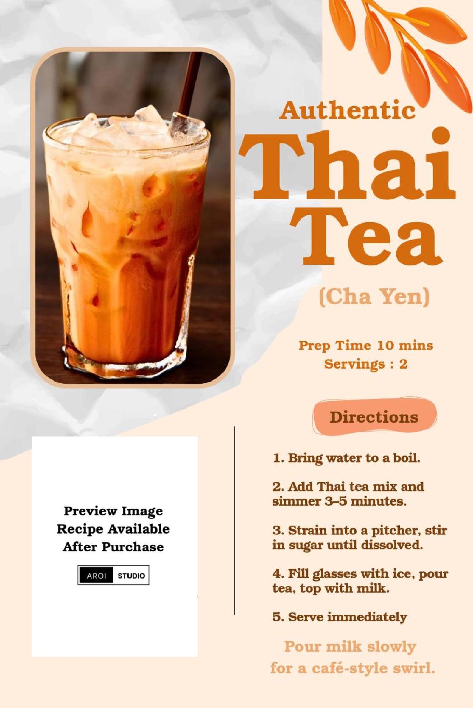 Authentic Thai Tea Recipe Card: Printable Kitchen Decor (PDF Download ...