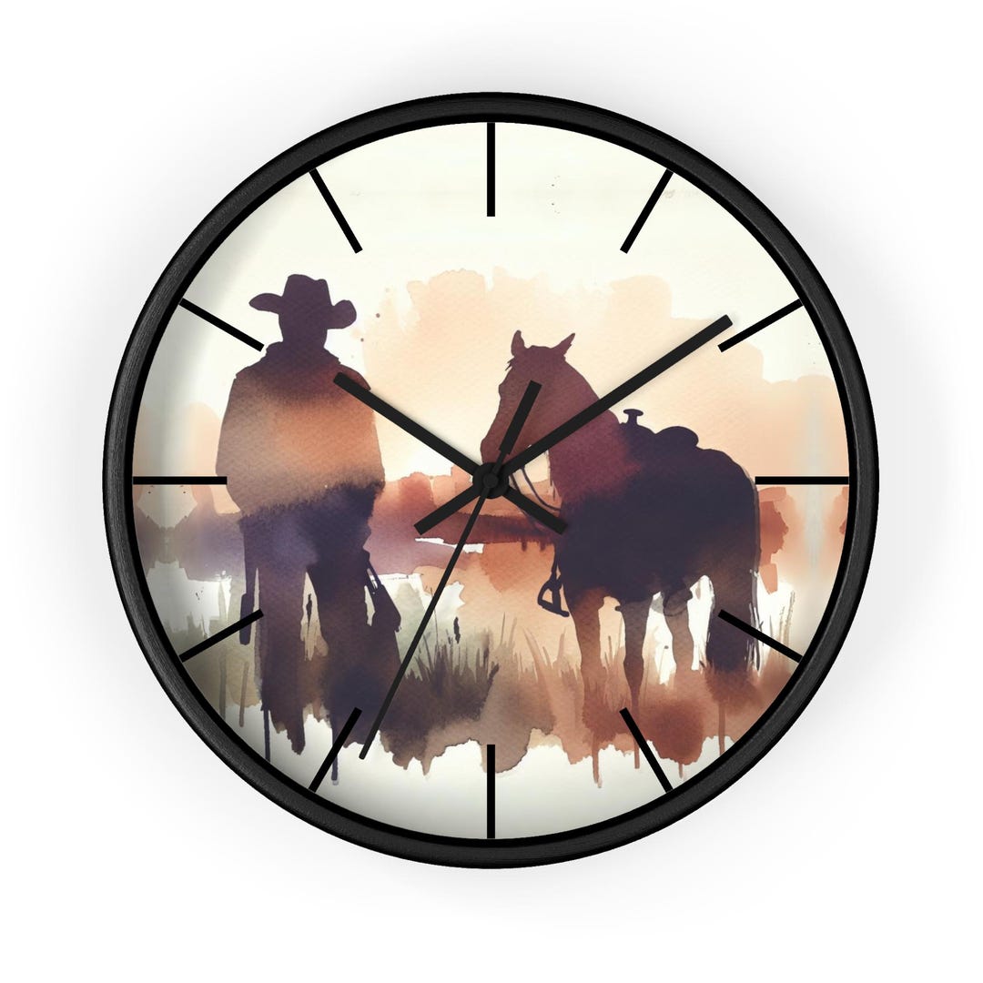 Cowboy and Horse Wall Clock, Western Home Decor, Southwest Theme Clock ...