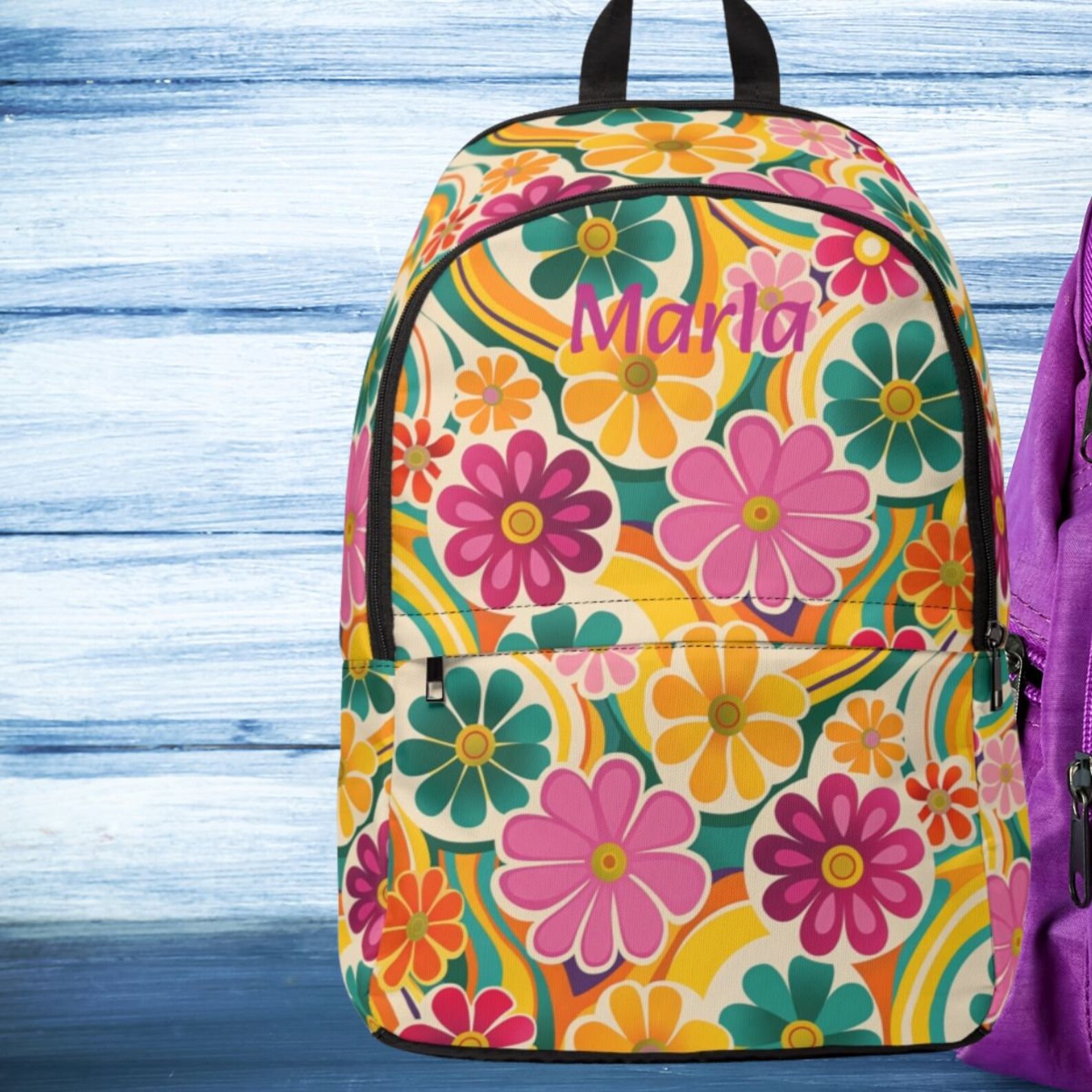 Retro Flower Personalized Backpack, Backpack With Name, Gift for Girl ...