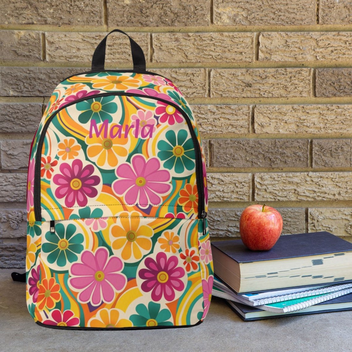 Retro Flower Personalized Backpack, Backpack With Name, Gift for Girl ...