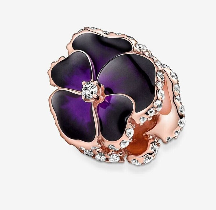 BRAND NEW Pandora Rose Gold Plated Deep Purple Pansy Flower Charm ...