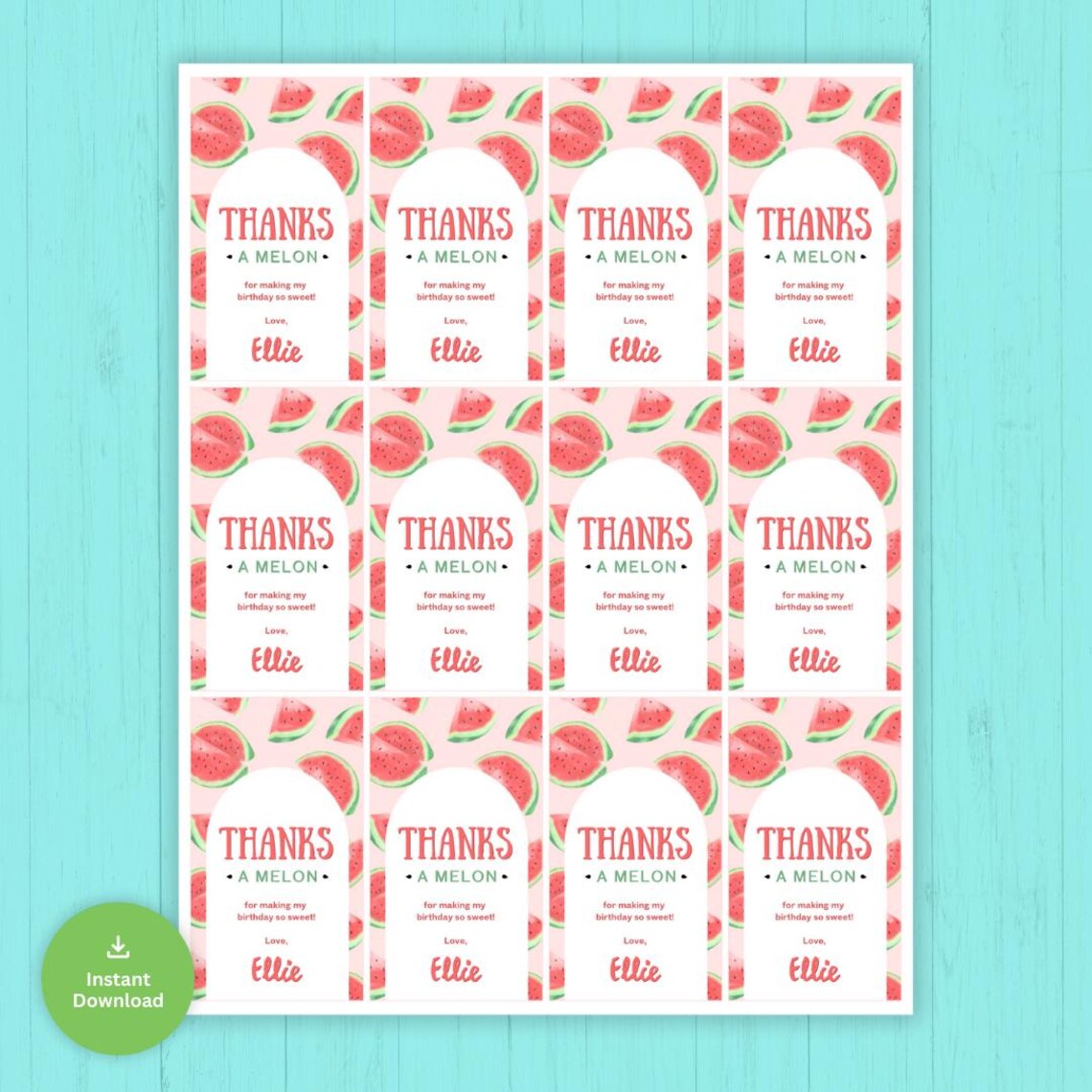 Watermelon First Birthday Thank You Tag: Editable Template (digital ...