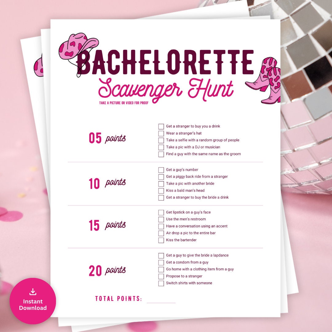Cowgirl Bachelorette Scavenger Hunt Game: Editable Nashville Party (PDF ...
