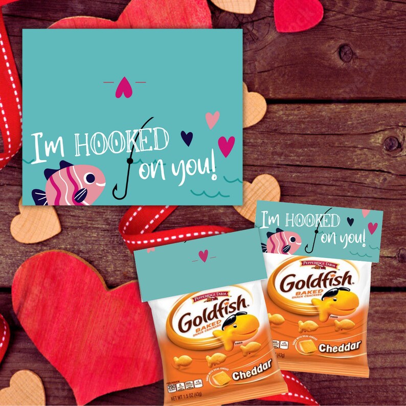 Valentine Printable, Hooked on You Fish Valentine's Day Card Printable ...