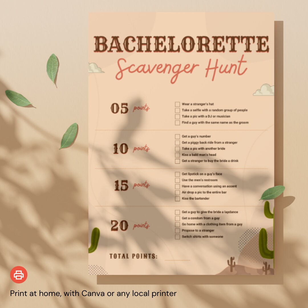 Bachelorette Scavenger Hunt Printable, Bachelorette Game Printable ...