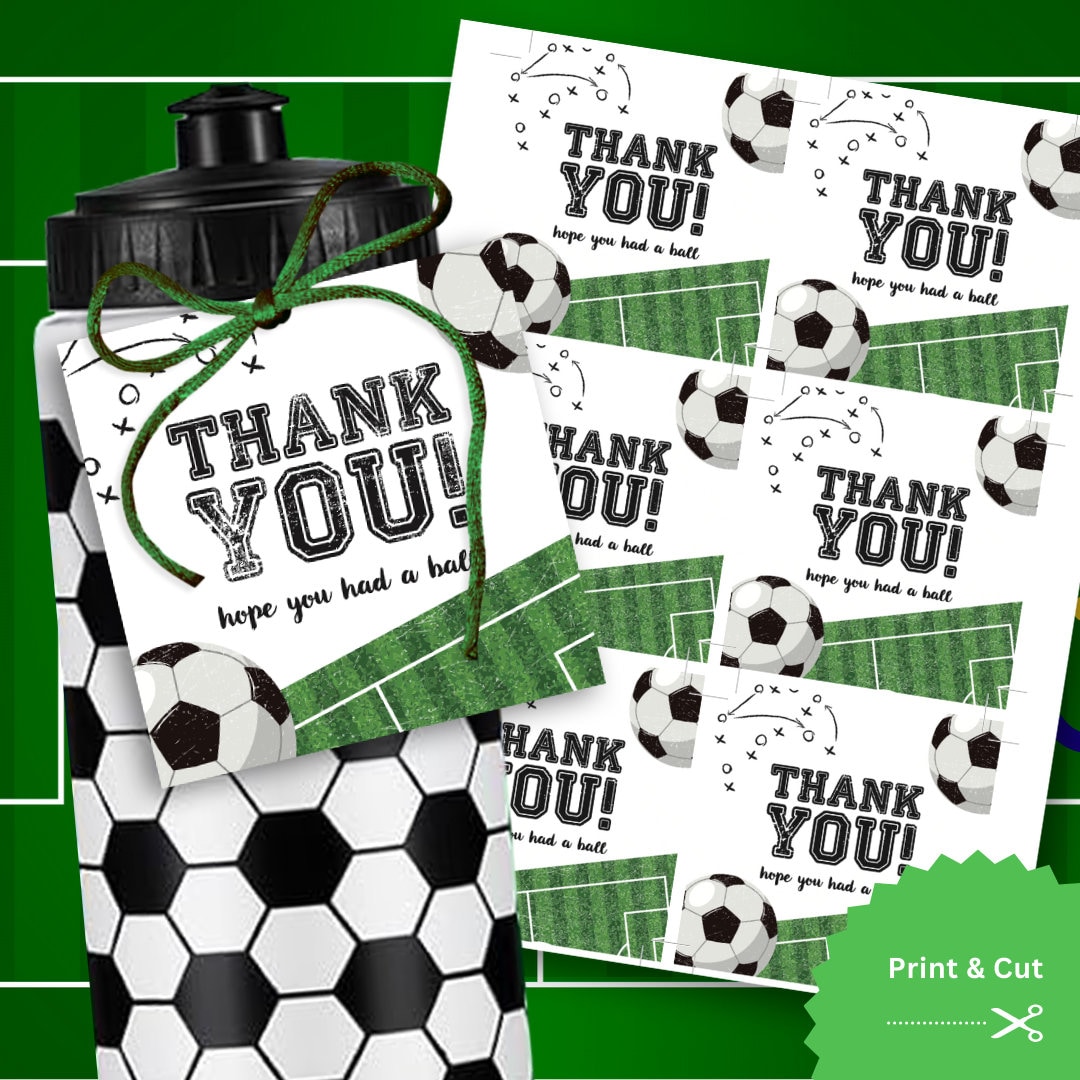 Soccer Birthday Thank You Tags: Party Favor Printables (PDF) - Etsy